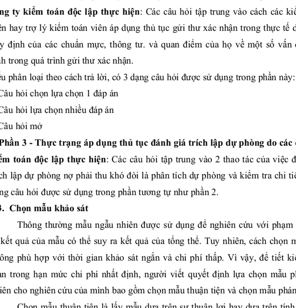 Thực trạng áp dụng thủ tục gửi thư xác nhận cho khoản phải thu và kiểm tra dự phòng P.THU khó ...