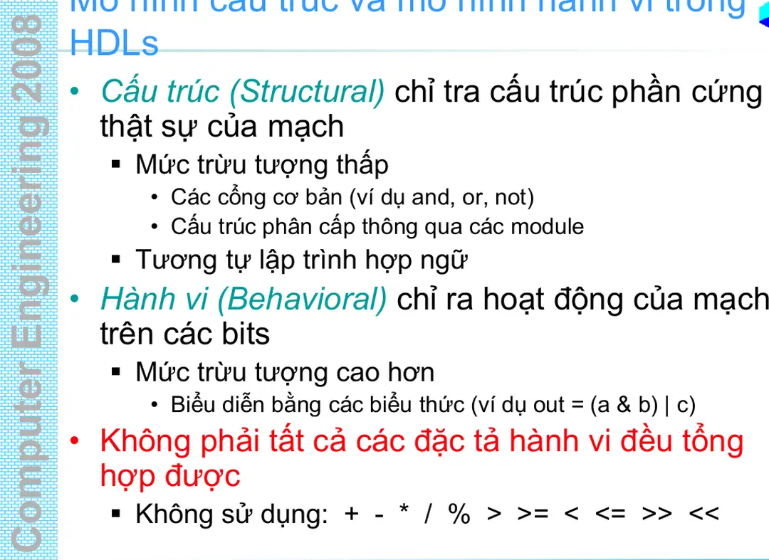 Bài giảng Thiết kế mạch số dùng HDL - Chương 4: Thiết kế luận lý với ...