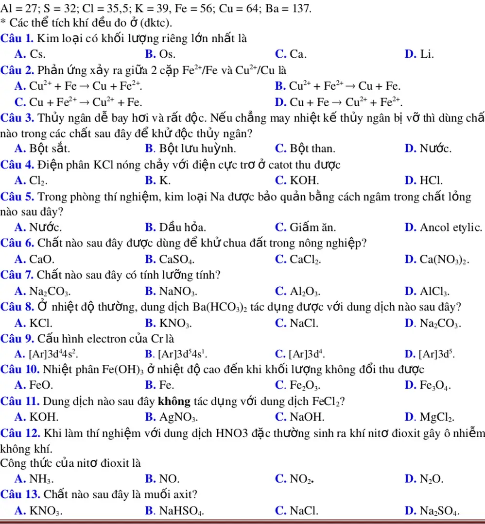 Đề thi thử tốt nghiệp THPT môn Hóa học năm 2022 có đáp án