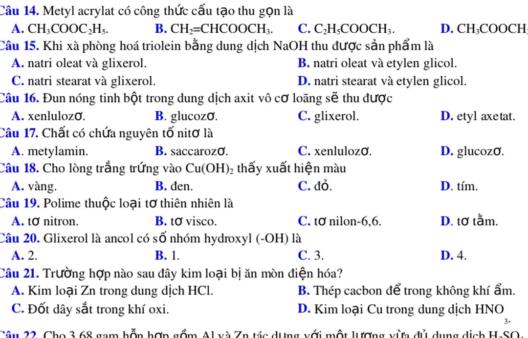 Đề thi thử tốt nghiệp THPT môn Hóa học năm 2022 có đáp án