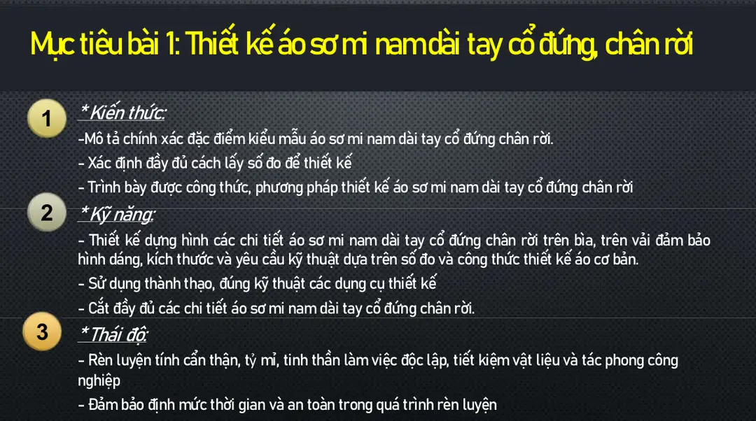 Bài giảng Thiết kế áo sơ mi nam dài tay cổ đứng chân dời