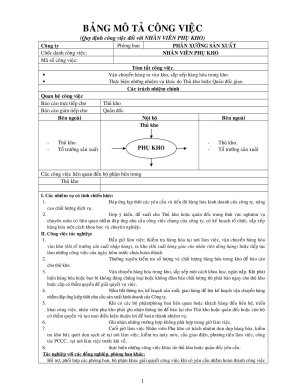 Mô tả cộng việc Nhân viên phụ kho