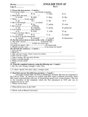 English test grade 8 (No 1)