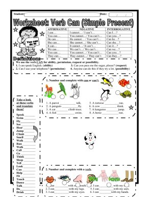 Verb "Can" - Wordsheet