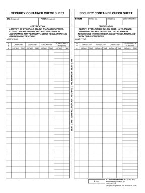 SECURITY CONTAINER CHECK SHEET