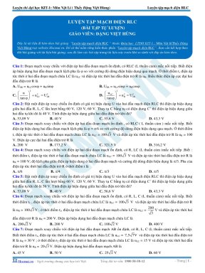 Luyện thi đh KIT 1 (đặng việt hùng) luyện tập mạch điện RLC (bài tập tự luyện)