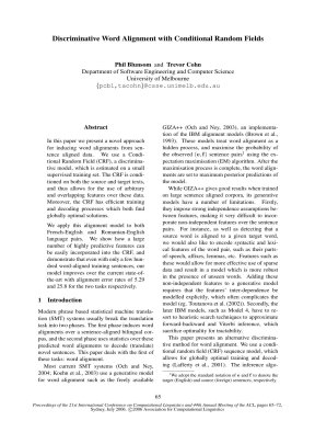 Tài liệu Báo cáo khoa học: "Discriminative Word Alignment with Conditional Random Fields" ppt