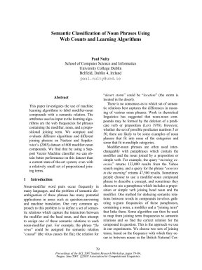 Tài liệu Báo cáo khoa học: "Semantic Classification of Noun Phrases Using Web Counts and Learning
