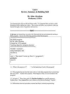 Tài liệu C++ Lab 4 Review, Summary & Building Skill Dr. John Abraham ...