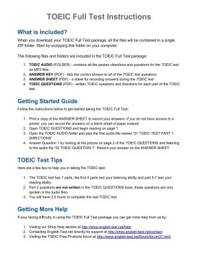 TOEIC Full Test Instructions