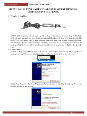 Tài liệu HƯỚNG DẪN SỬ DỤNG MẠCH NẠP AVR910 USB VỚI CÁC PHẦN MỀM CODEVISIONAVR VÀ AVRPROG doc