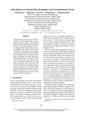 Báo cáo khoa học: "Joint Inference of Named Entity Recognition and Normalization for Tweets" doc