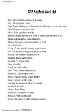 GRE Big Book Words List Reference