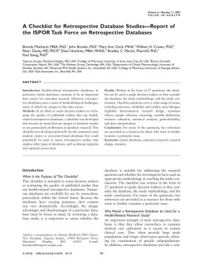 A Checklist for Retrospective Database Studies—Report of the ISPOR Task ...