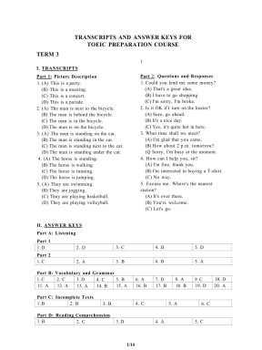 TRANSCRIPTS AND ANSWER KEYS FOR TOEIC PREPARATION COURSE docx
