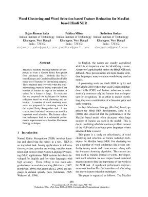 Báo cáo khoa học: "Word Clustering and Word Selection based Feature Reduction for MaxEnt based ...
