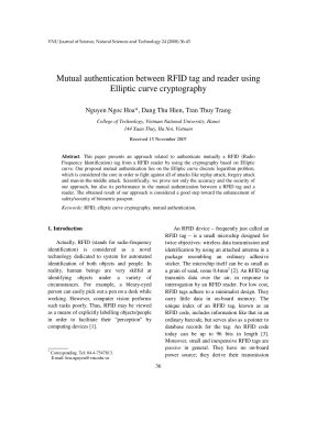 Báo cáo " Mutual authentication between RFID tag and reader using Elliptic curve cryptography " ppt
