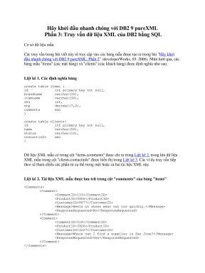 Hãy khởi đầu nhanh chóng với DB2 9 pureXML Phần 3: Truy vấn dữ liệu XML của DB2 bằng SQL doc