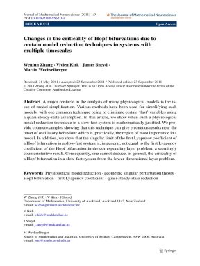 Báo cáo hóa học: " Changes in the criticality of Hopf bifurcations due ...
