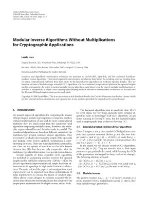 Báo cáo hóa học: "Modular Inverse Algorithms Without Multiplications for Cryptographic ...