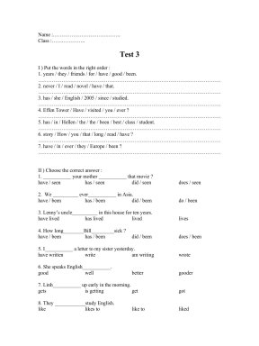 Test 3 : Review verb forms