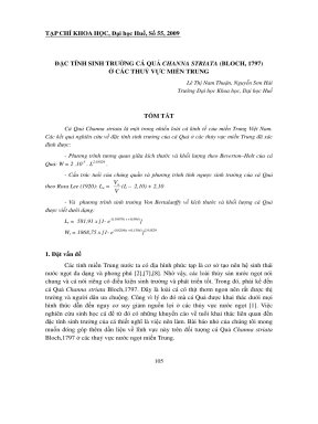 Báo cáo nghiên cứu khoa học: " ĐẶC TÍNH SINH TRƯỞNG CÁ QUẢ CHANNA STRIATA (BLOCH, 1797) Ở CÁC ...