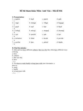 Đề thi tham khảo Môn: Anh Văn – Mã đề 016 doc