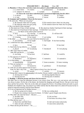 ENGLISH TEST 1 - Class: 12C pdf