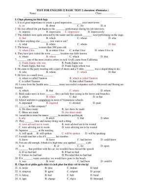 TEST FOR ENGLISH 12 BASIC TEST 2 ppt