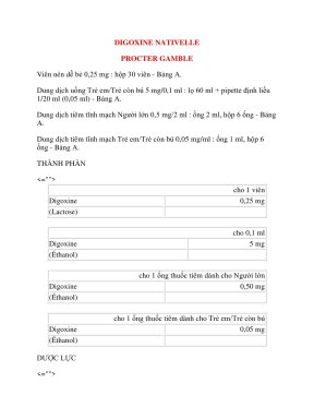 Lý thuyết y khoa: Tên thuốc DIGOXINE NATIVELLE PROCTER GAMBLE pps