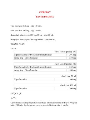 Lý thuyết y khoa: Tên thuốc CIPROBAY BAYER PHARMA pptx