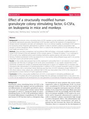Báo cáo y học: "Effect of a structurally modified human granulocyte colony stimulating factor, G ...