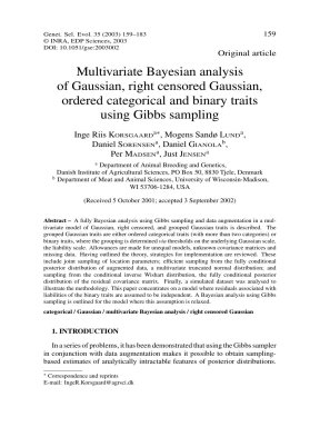 Báo cáo sinh học: " Multivariate Bayesian analysis of Gaussian, right censored Gaussian, ordered ...