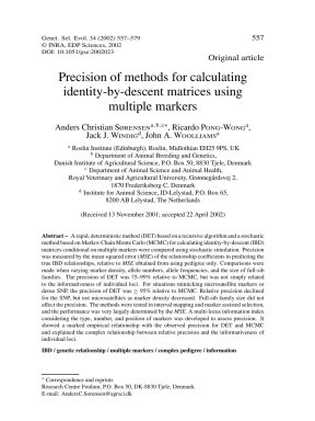 Báo cáo sinh học: " Precision of methods for calculating identity-by-descent matrices using ...