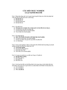 CÂU hỏi TRẮC NGHIỆM LUẬT KINH DOANH có đáp án