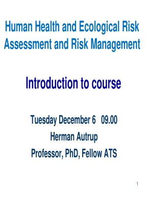 Human health and ecological risk assessment and risk management