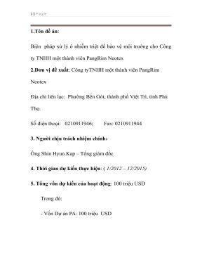 Biện pháp xử lý ô nhiễm triệt để bảo vệ môi trường cho Công ty TNHH một ...