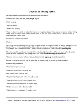 Copular or linking verbs