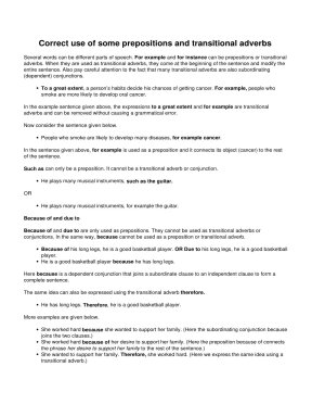 Correct use of some prepositions and transitional adverbs