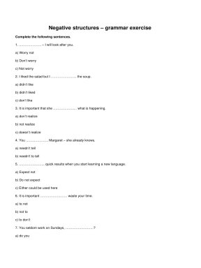 Negative structures grammar exercise