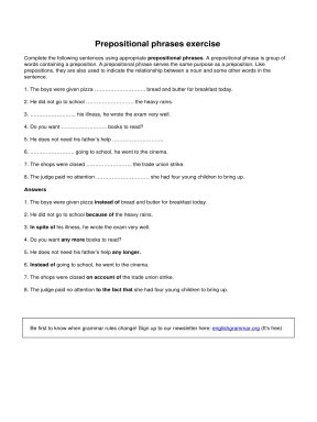 Prepositional phrases exercise