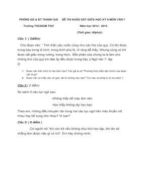 Đề kiểm tra giữa học kì 2 lớp 7 môn Văn - THCS Kim Thư năm 2015