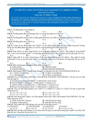 Lý thuyết và bài tập về dẫn xuất halogen của hiđrocacbon - Trắc nghiệm Hóa học 12