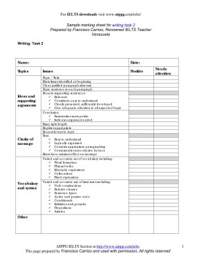 marking sheet writing task 2 ielts