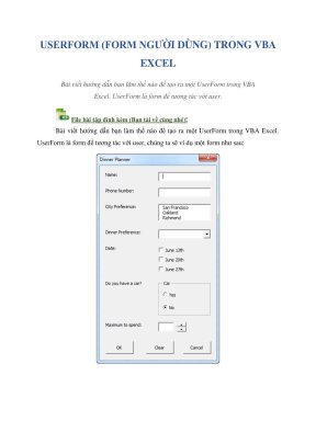 Userform (form người dùng) trong VBA excel