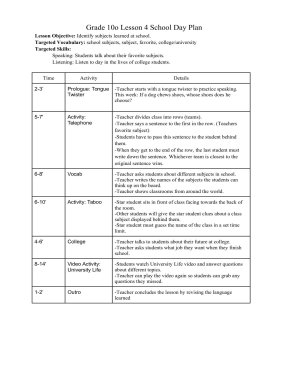 10old lesson 4 school day plan