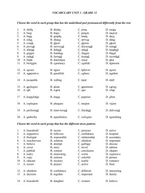 VOCABULARY GRADE 12 (Bài tập và đáp án)