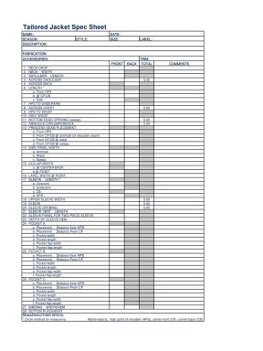 TÀI LIỆU NGÀNH MAY tailored jacket spec sheet