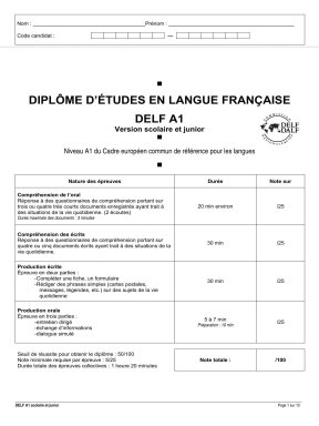 DELF a1 junior prim example