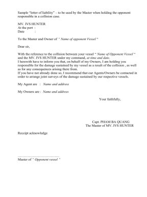 EXAMPLE OF LETTER OF LIABILITY